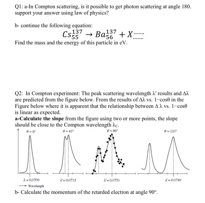 Solved Q1: a-In Compton scattering, is it possible to get | Chegg.com