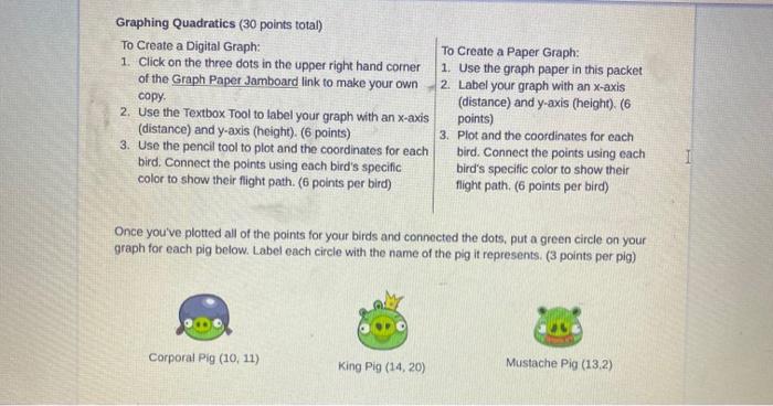 Solved Angry Birds Quadratics Red Bird, Yellow Bird, Blue | Chegg.com
