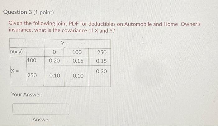 Solved Question 3 (1 point) Given the following joint PDF | Chegg.com