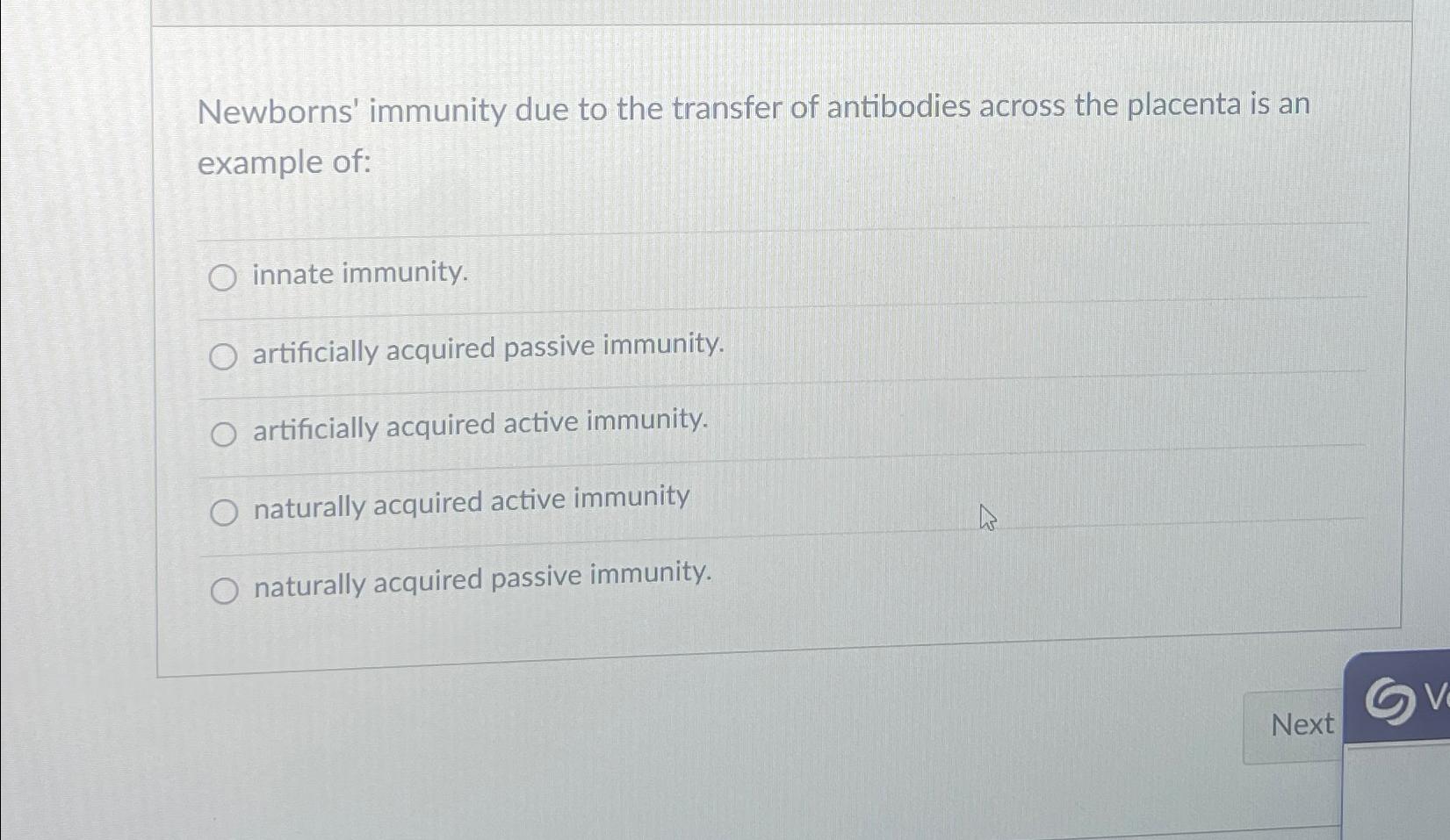 Solved Newborns' immunity due to the transfer of antibodies | Chegg.com