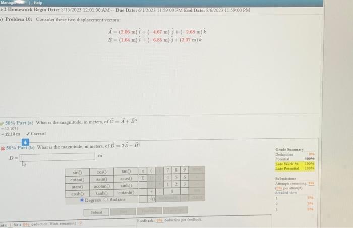 Solved Problem 10: Consider these two displacement vectors | Chegg.com