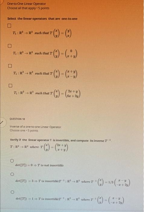 Solved One-to-One Linear Operator Choose all that apply.5 | Chegg.com