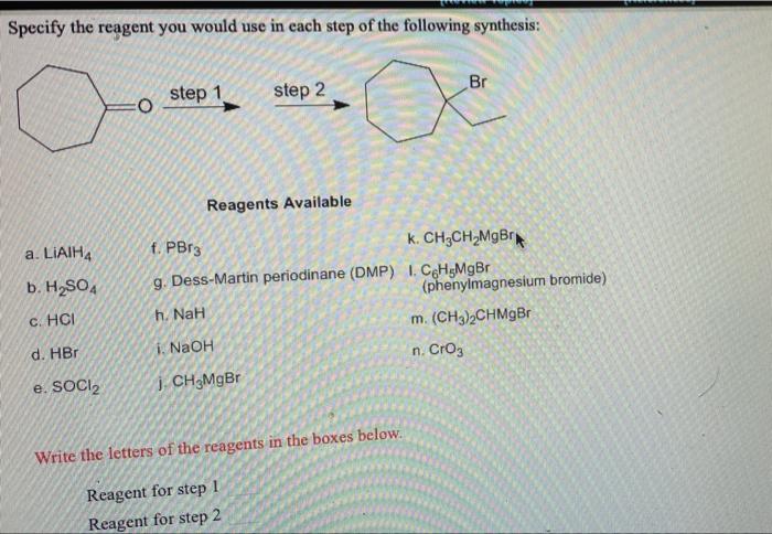 Solved (Review Topics] Specify the reagent you would use in | Chegg.com