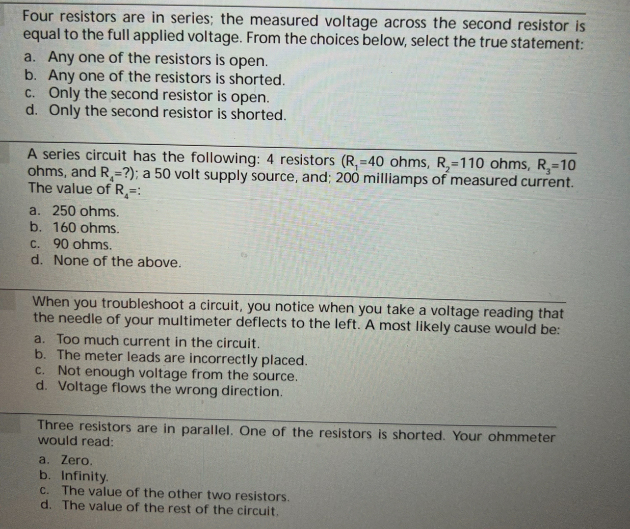 Solved Four resistors are in series; the measured voltage | Chegg.com