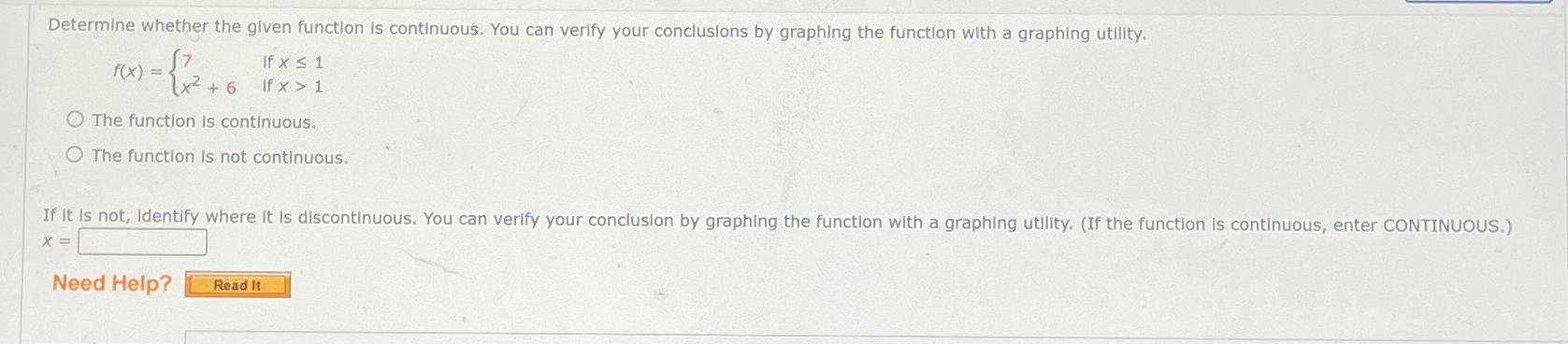 Solved Determine whether the given function Is continuous. | Chegg.com