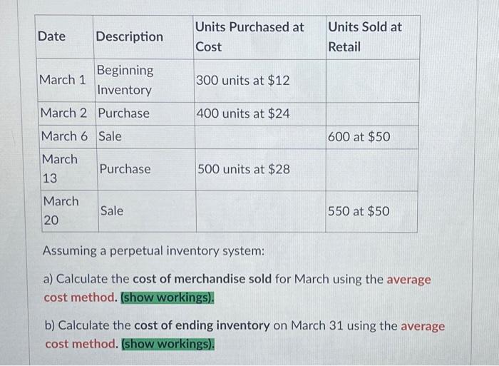 Solved Assuming a perpetual inventory system: a) Calculate | Chegg.com