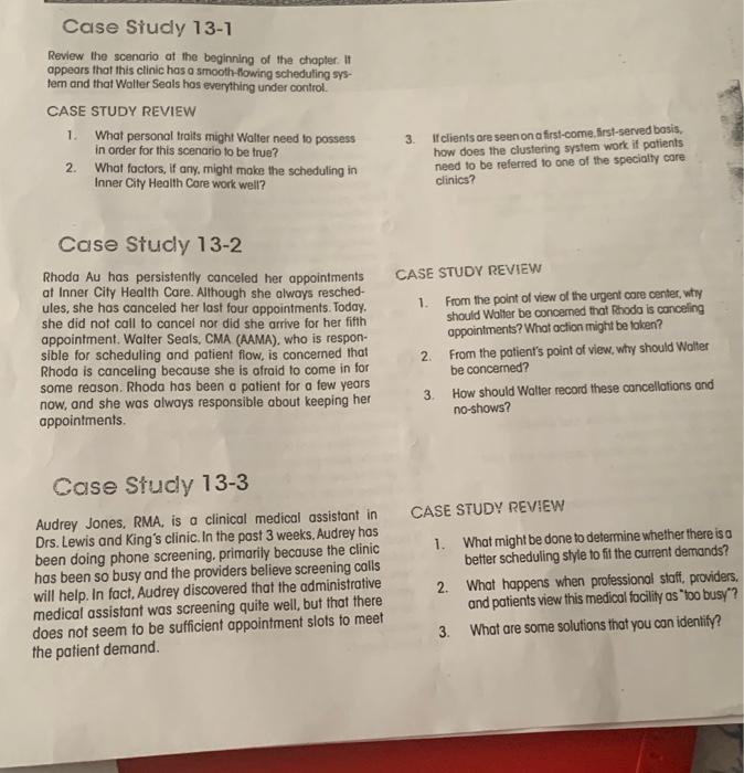 Solved Case Study 13-1 Review the scenario at the beginning | Chegg.com