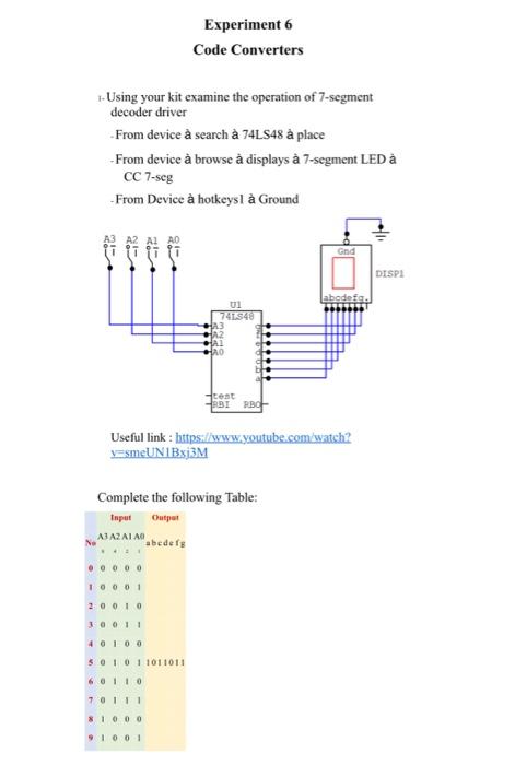 Experiment 6 Code Converters - Using your kit examine | Chegg.com