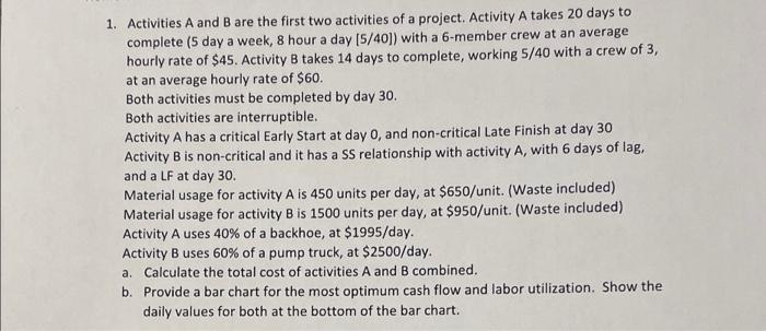 Solved a 1. Activities A and B are the first two activities | Chegg.com