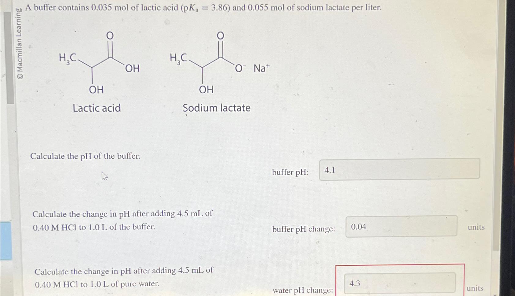 Solved ( an _(()c) A buffer contains 0.035mol of lactic acid | Chegg.com