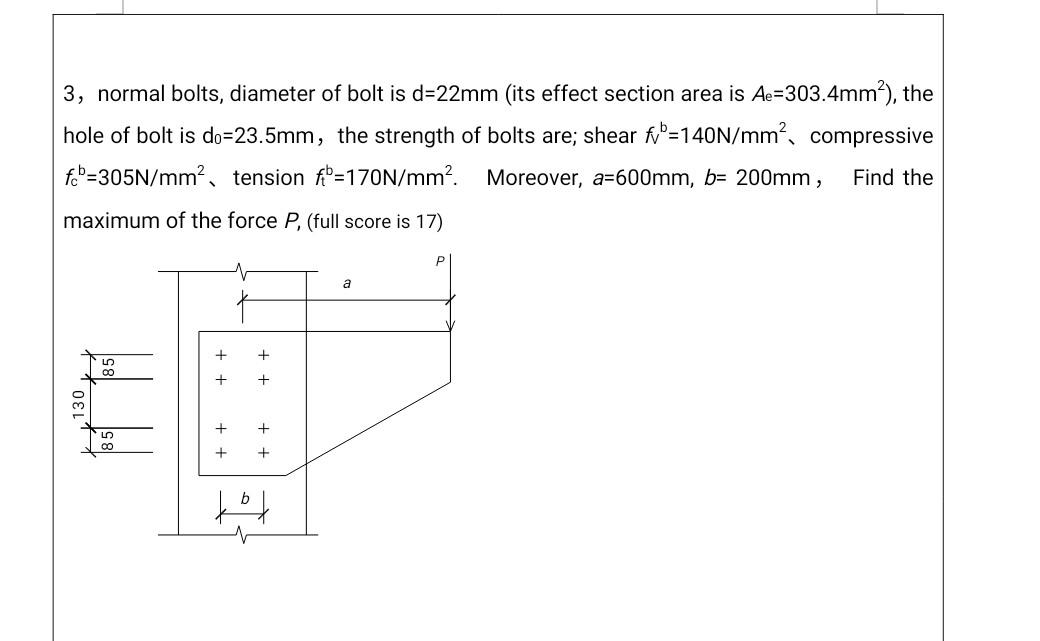 Solved 3, normal bolts, diameter of bolt is d=22mm (its | Chegg.com