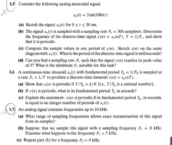 Solved 15 Consider The Following Analog Sinusoidal Signal 