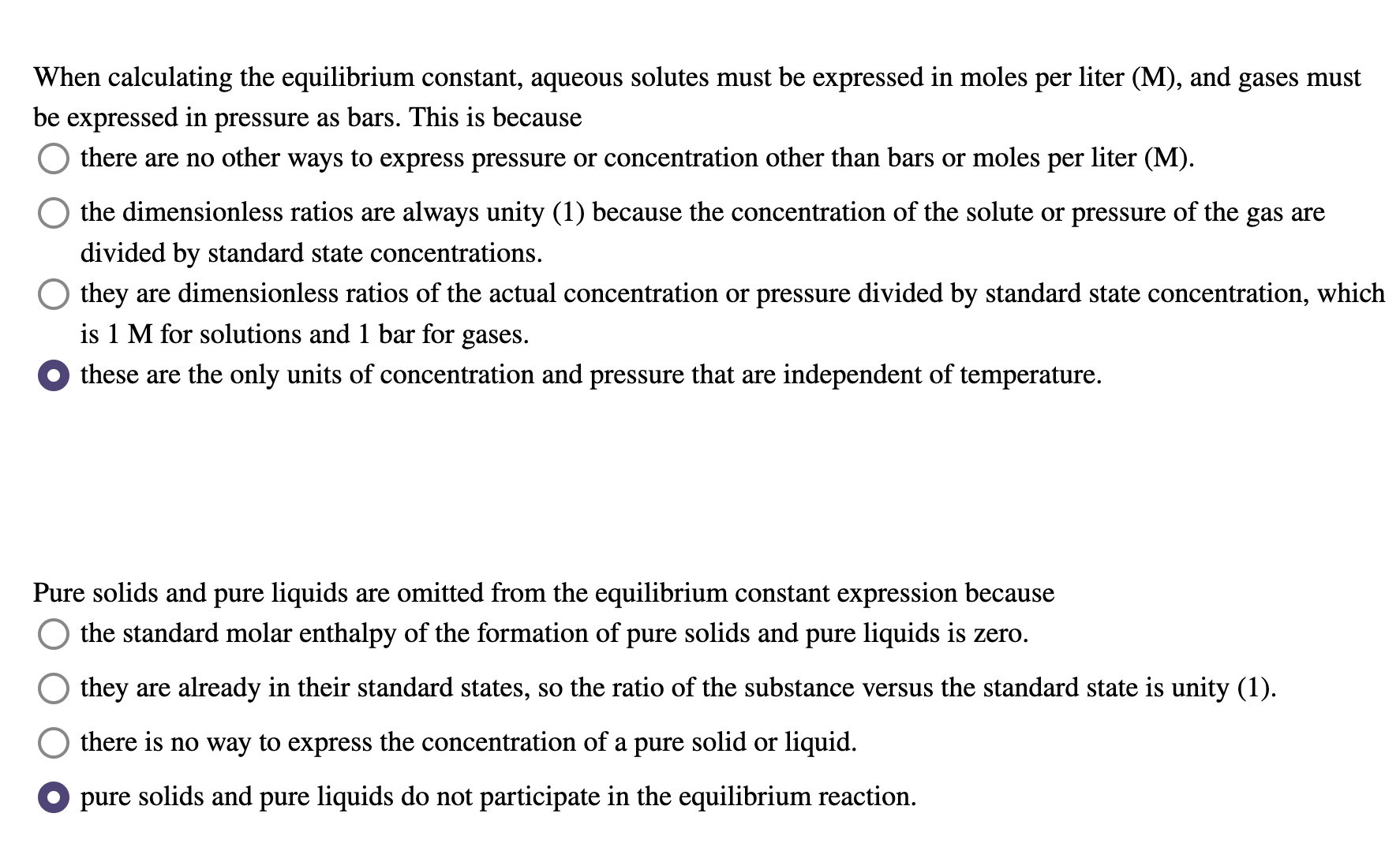 Solved Pure solids and pure liquids are omitted from the | Chegg.com