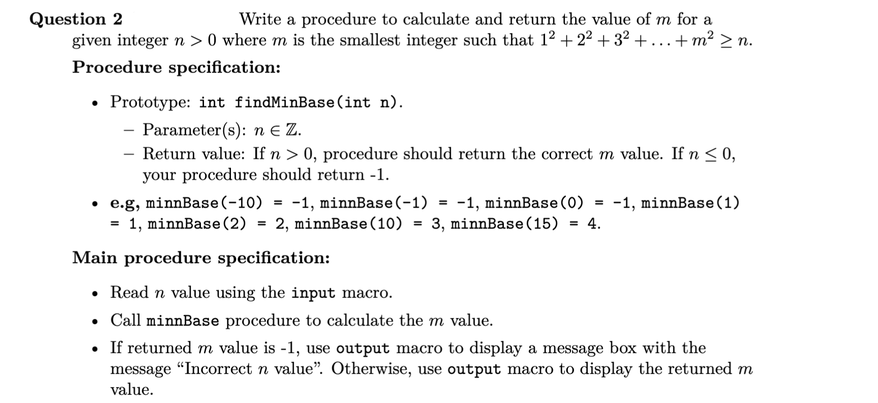 Question 2 ﻿Write a procedure to calculate and return | Chegg.com