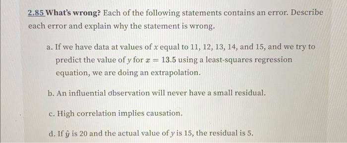 Solved 2.85 What's wrong? Each of the following statements | Chegg.com