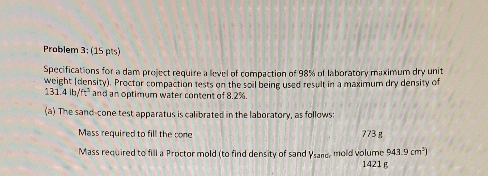 Problem 3: (15 ﻿pts)Specifications for a dam project | Chegg.com