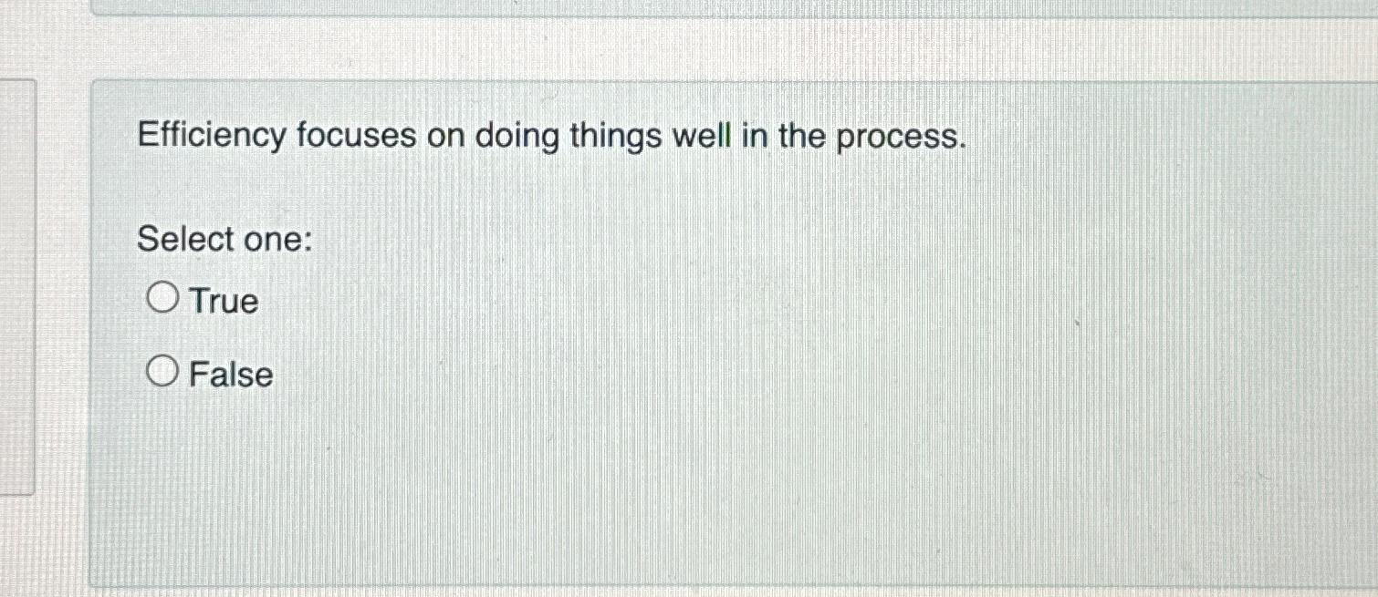Solved Efficiency focuses on doing things well in the | Chegg.com