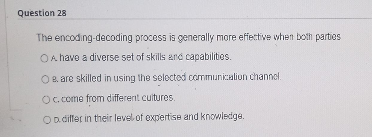 Solved Question 28 The encoding-decoding process is | Chegg.com
