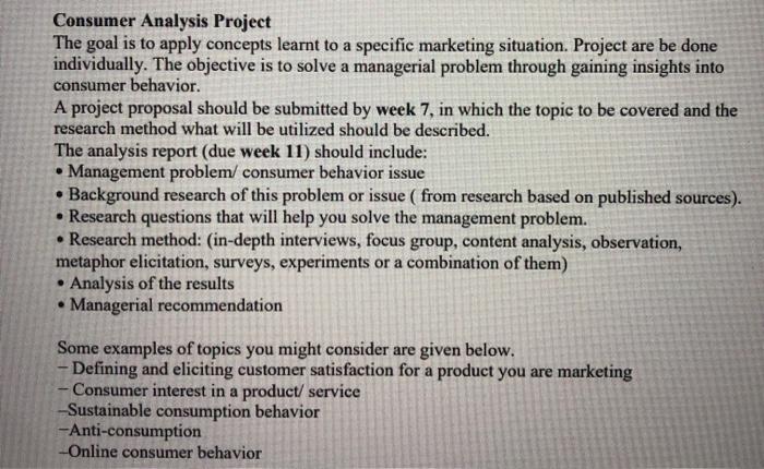 Solved Consumer Analysis Project The goal is to apply | Chegg.com