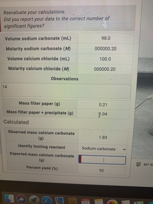 Solved Reevaluate your calculations. Did you report your | Chegg.com