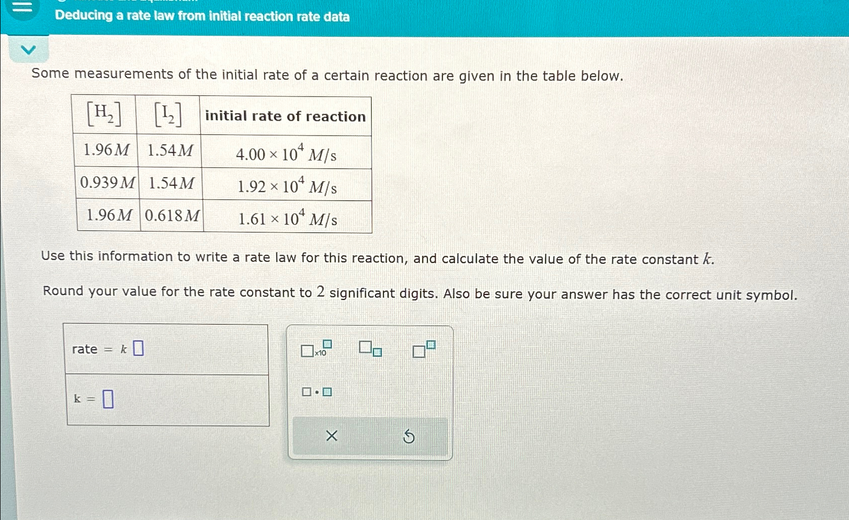 Solved Deducing a rate law from initial reaction rate | Chegg.com