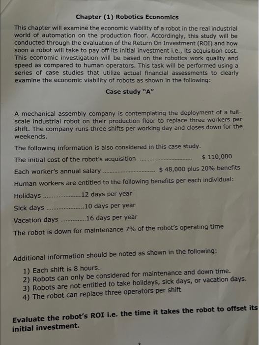 Solved Chapter (1) Robotics Economics This chapter will | Chegg.com