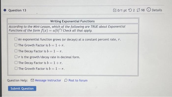 Solved Writing Exponential Functions According to the | Chegg.com