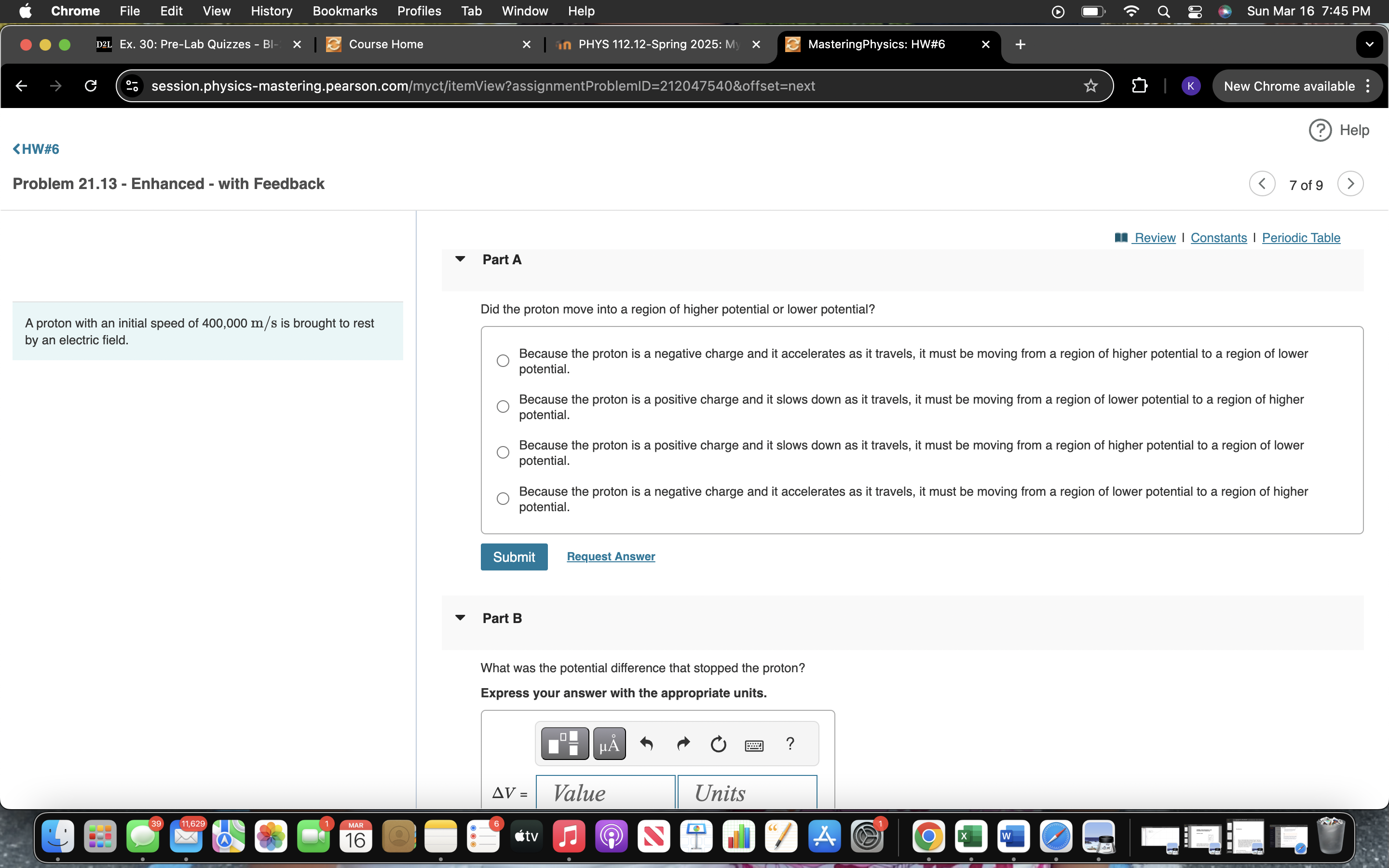 Solved Part AA proton with an initial speed of | Chegg.com