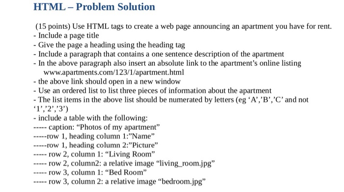 Solved HTML - Problem Solution (15 points) Use HTML tags to | Chegg.com
