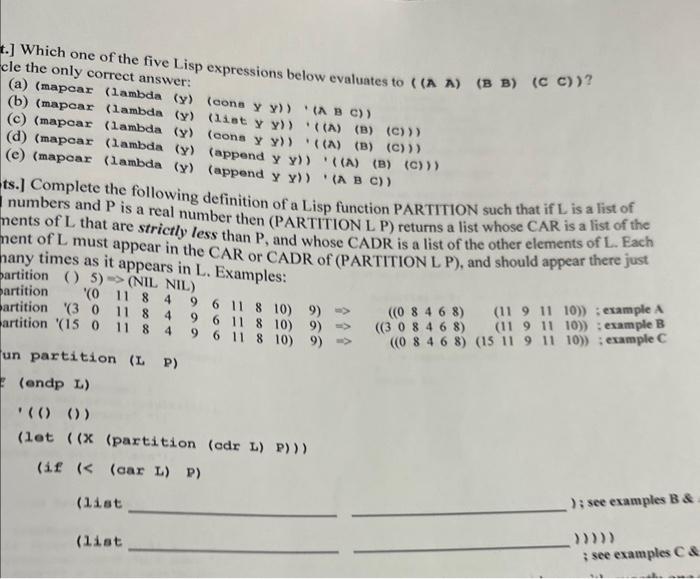 Solved cle the only correct answer: (a) (mapcar (lambda (y) | Chegg.com