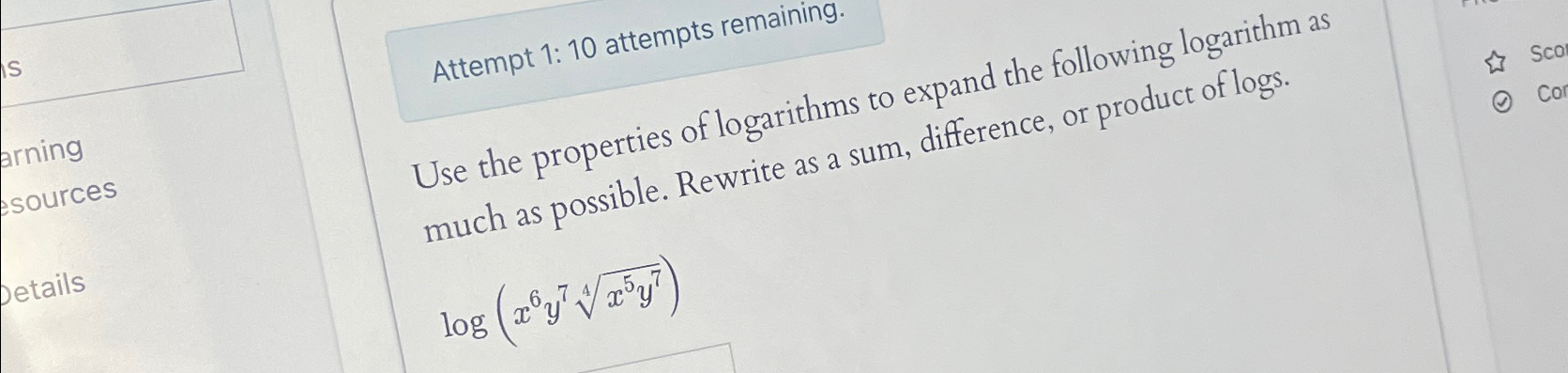 Solved Attempt 1:10 ﻿attempts remaining.Use the properties | Chegg.com