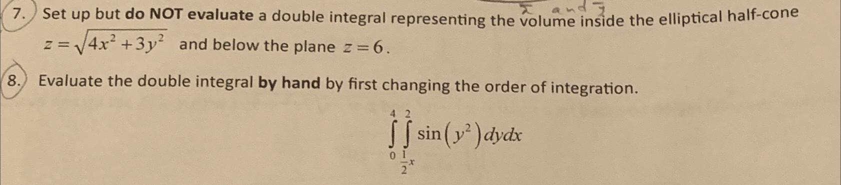 Solved Set up but do NOT evaluate a double integral | Chegg.com