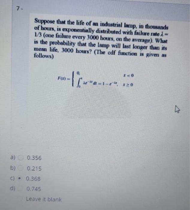 Solved Suppose that the life of an industrial lamp, in | Chegg.com