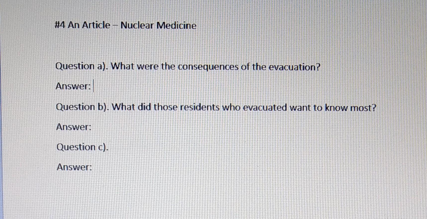 \#4 An Article - Nuclear Medicine Question a). What | Chegg.com