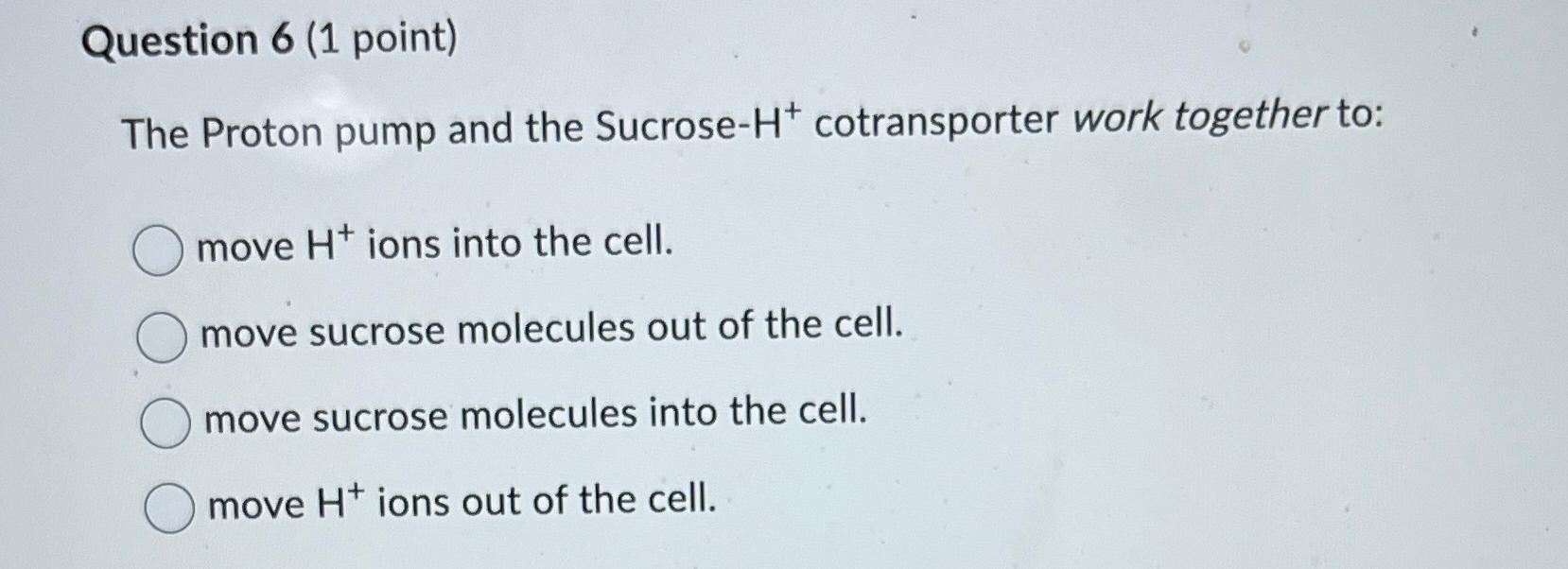 Solved Question 6 (1 ﻿point)The Proton pump and the Sucrose | Chegg.com