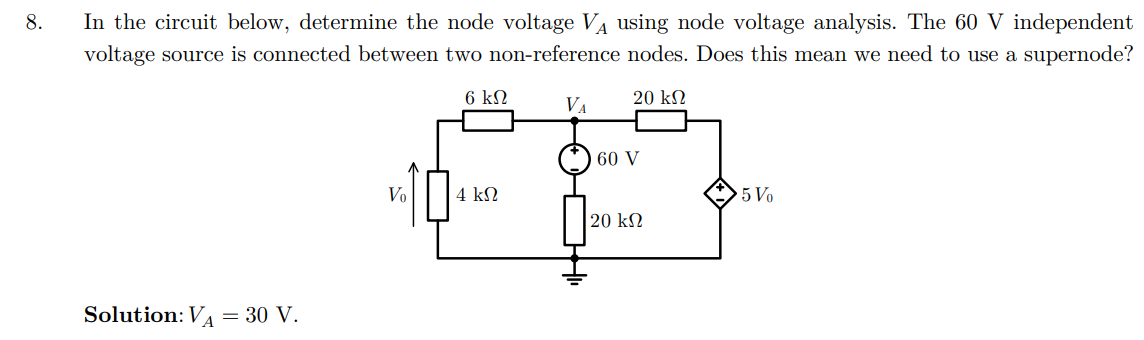 Solved In the circuit below, determine the node voltage VA | Chegg.com