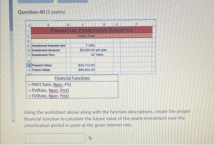 Solved Question 40 ( 2 points) Using the worksheet above | Chegg.com
