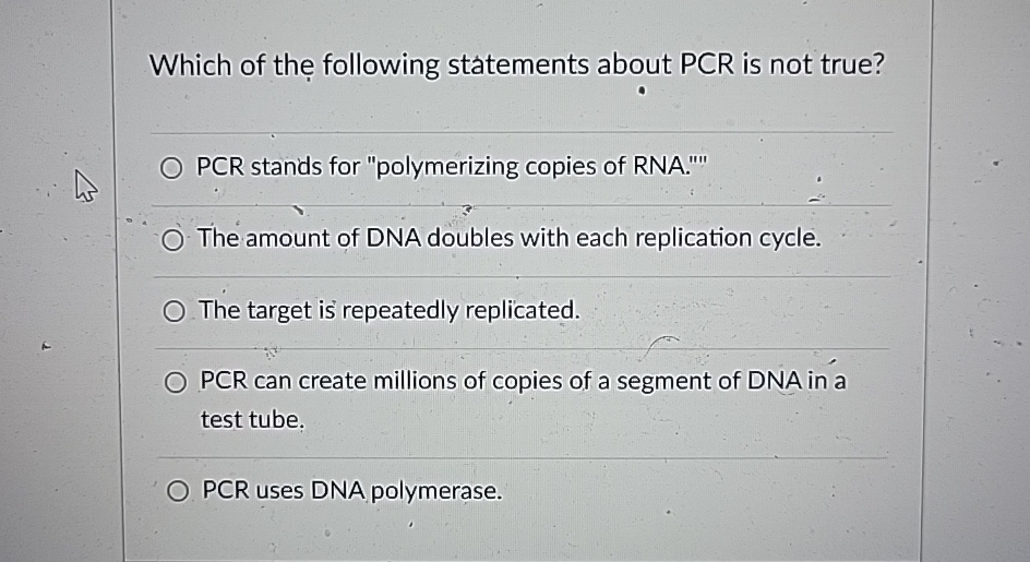 Solved Which of the following statements about PCR is not | Chegg.com