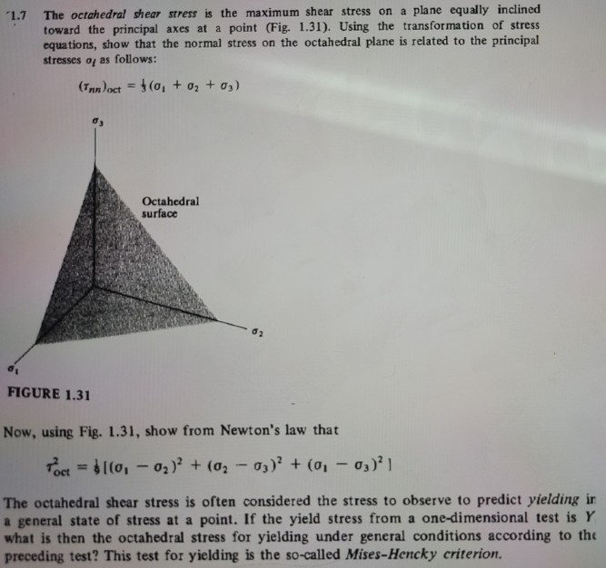 Solved 1.7 The octahedral shear stress is the maximum shear | Chegg.com