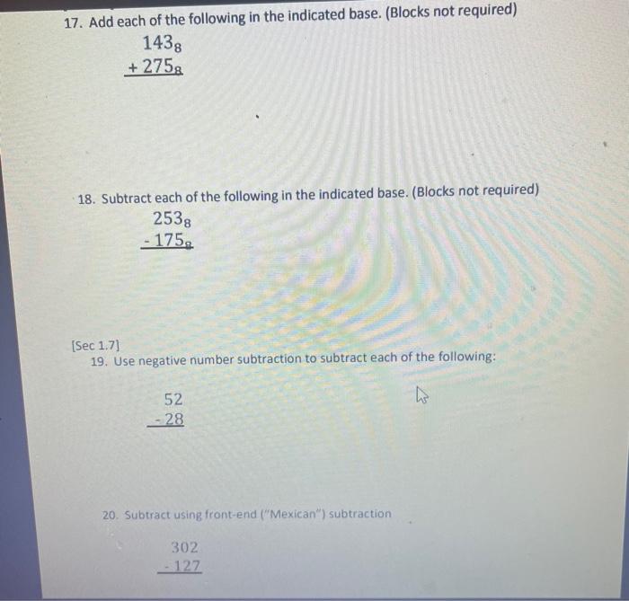 Solved 17. Add each of the following in the indicated base. | Chegg.com