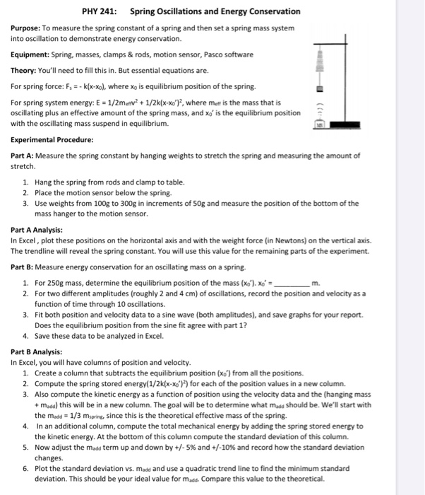 PHY 241: Spring Oscillations and Energy Conservation | Chegg.com