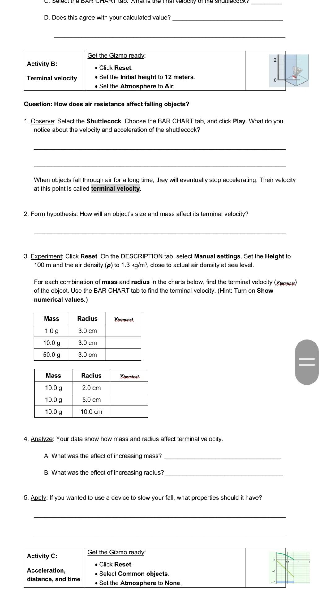 Solved Vocabulary: acceleration, air resistance, free fall, | Chegg.com