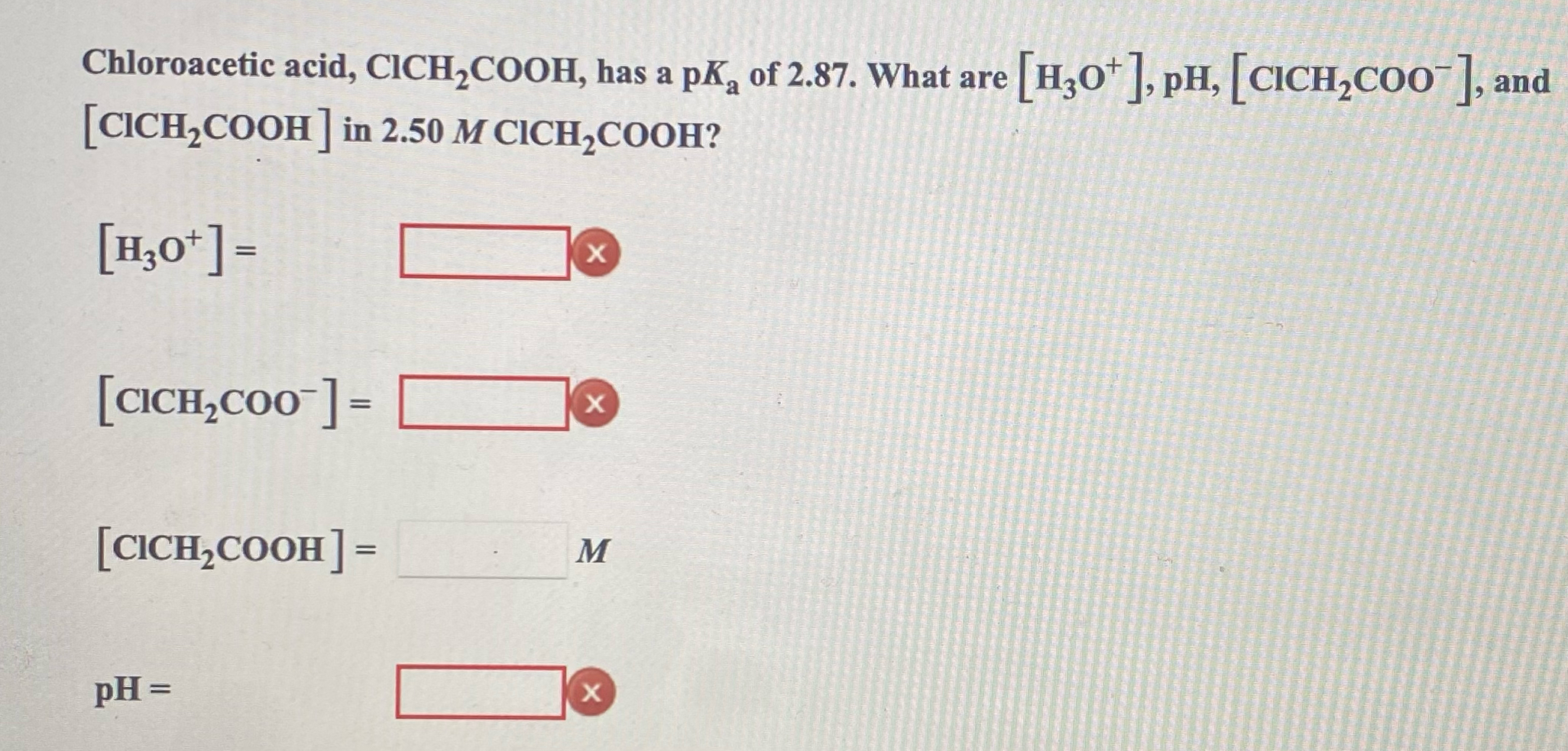 Solved Chloroacetic acid, ClCH2COOH, has a pKa ﻿of 2.87. | Chegg.com