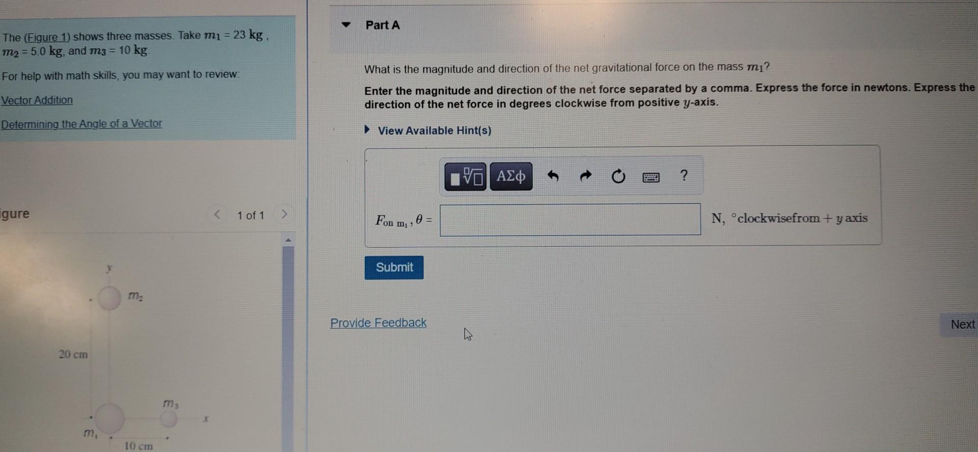 Solved The (Figure 1) shows three masses. Take m1=23 kg, | Chegg.com