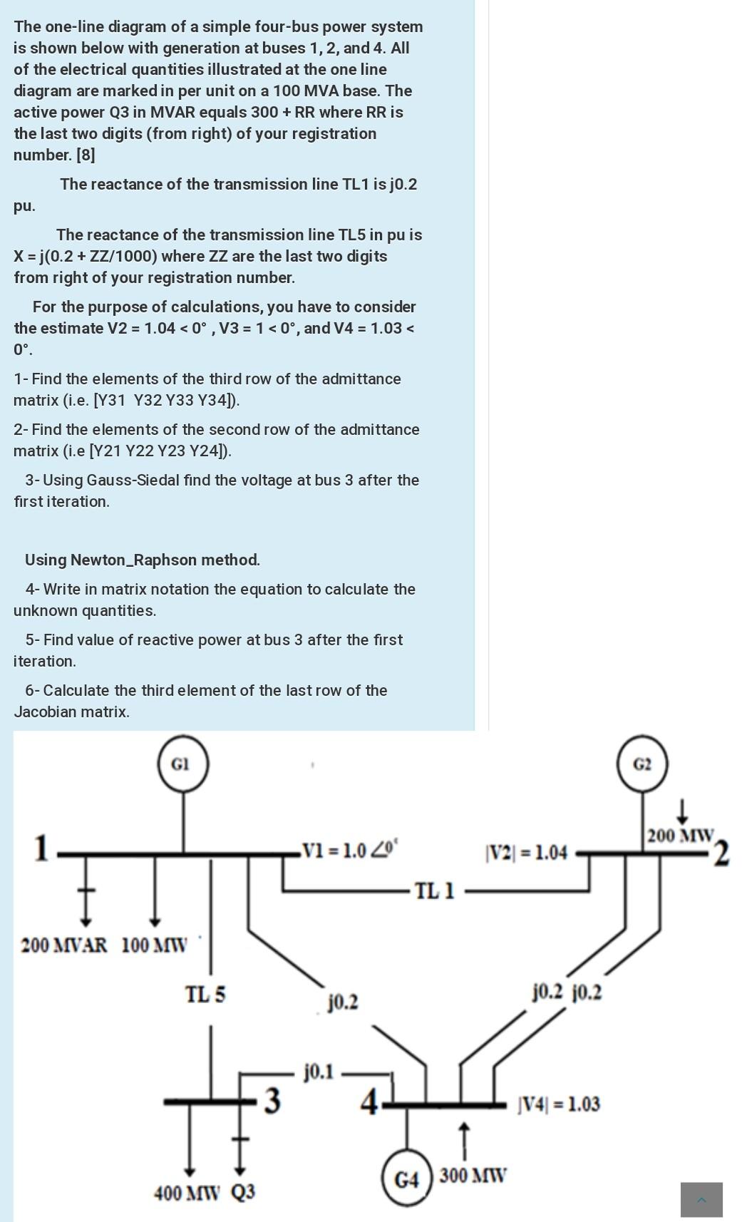 Solved The one-line diagram of a simple four-bus power | Chegg.com