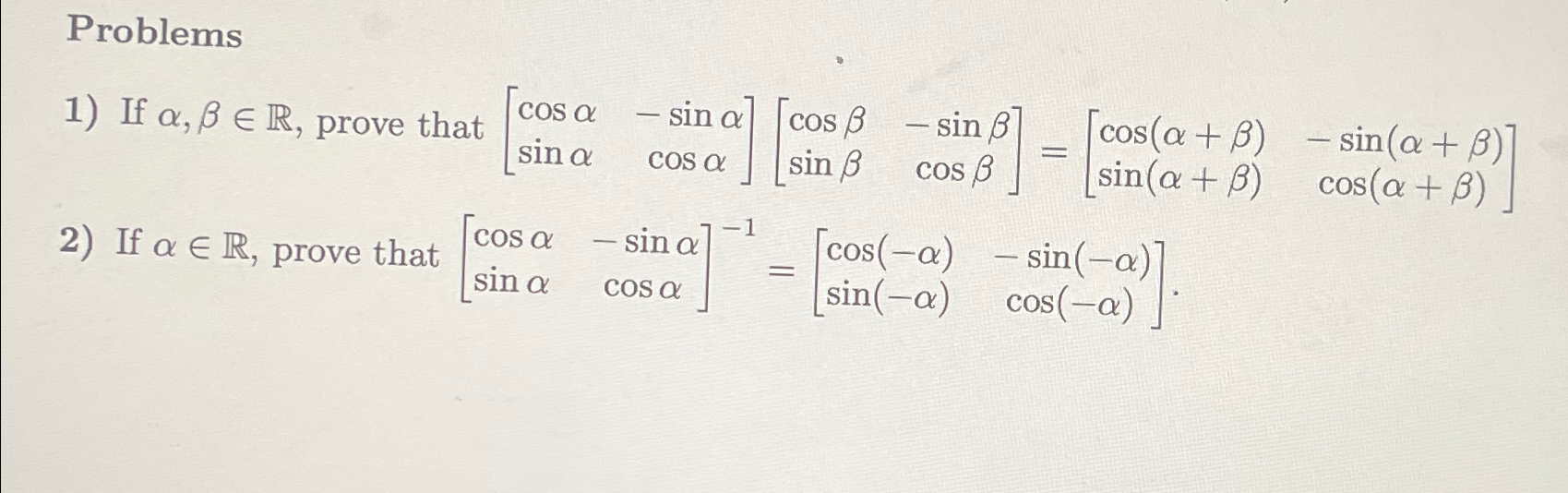 Solved Problems\\nIf \\\\alpha ,\\\\beta inR, prove that | Chegg.com