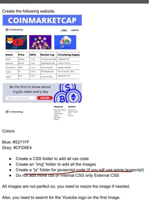 Create the following website. COINMARKETCAP | Chegg.com