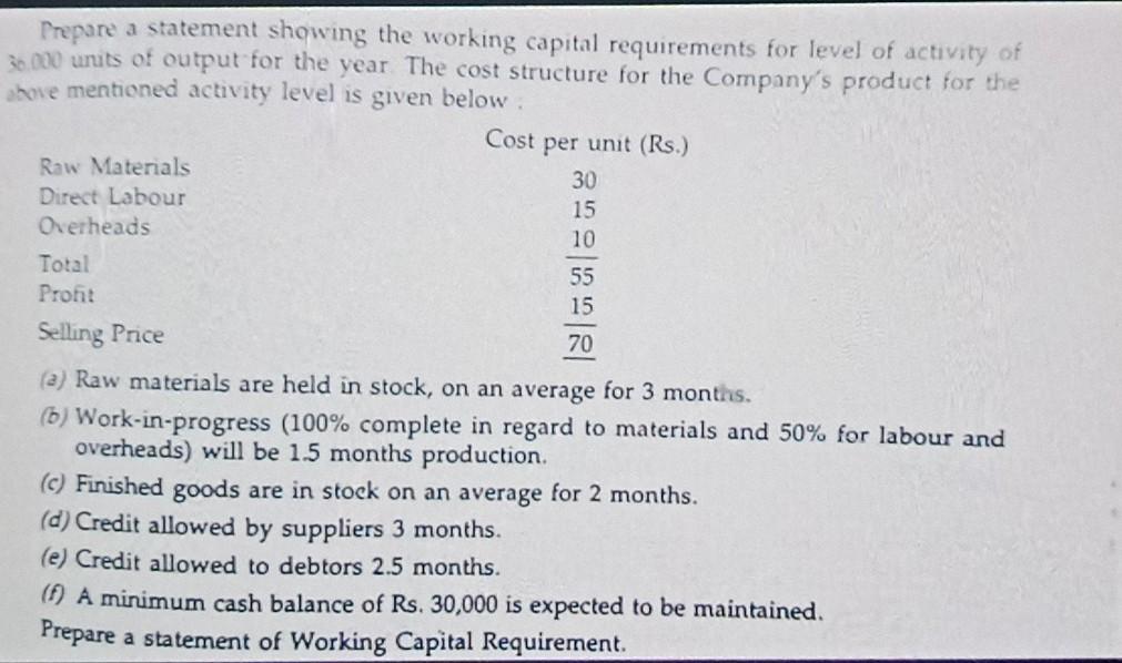 Solved Prepare a statement showing the working capital | Chegg.com
