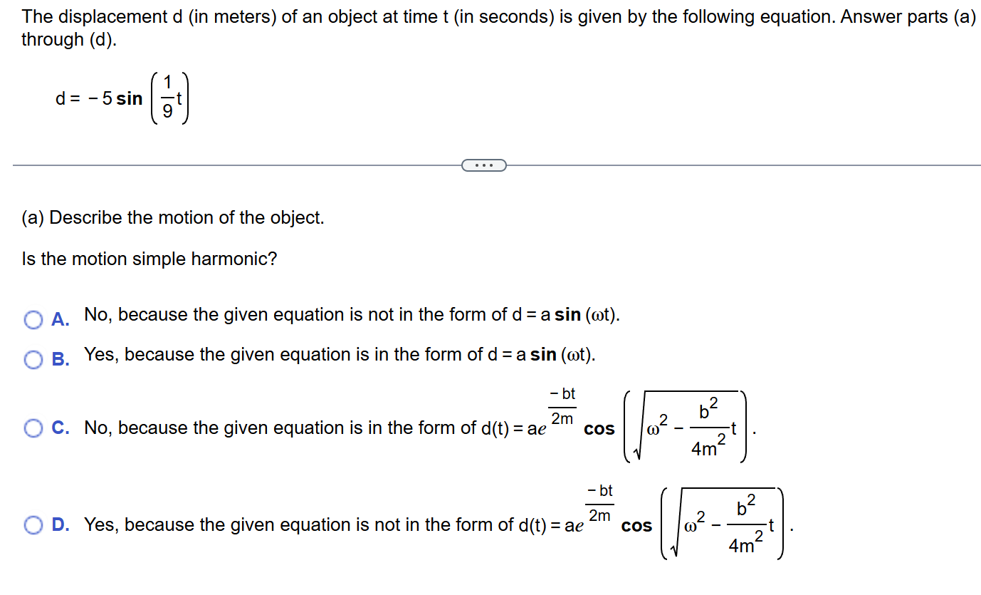 Solved The displacement d (in meters) ﻿of an object at time | Chegg.com