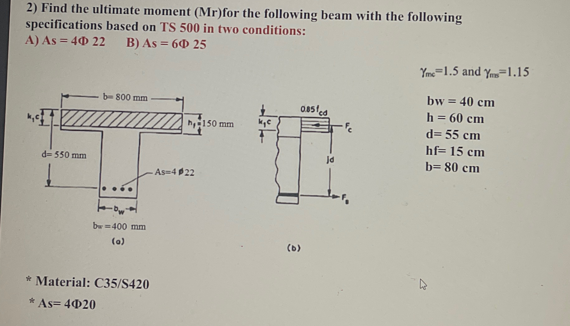 Solved Find the ultimate moment (Mr) ﻿for the following beam | Chegg.com